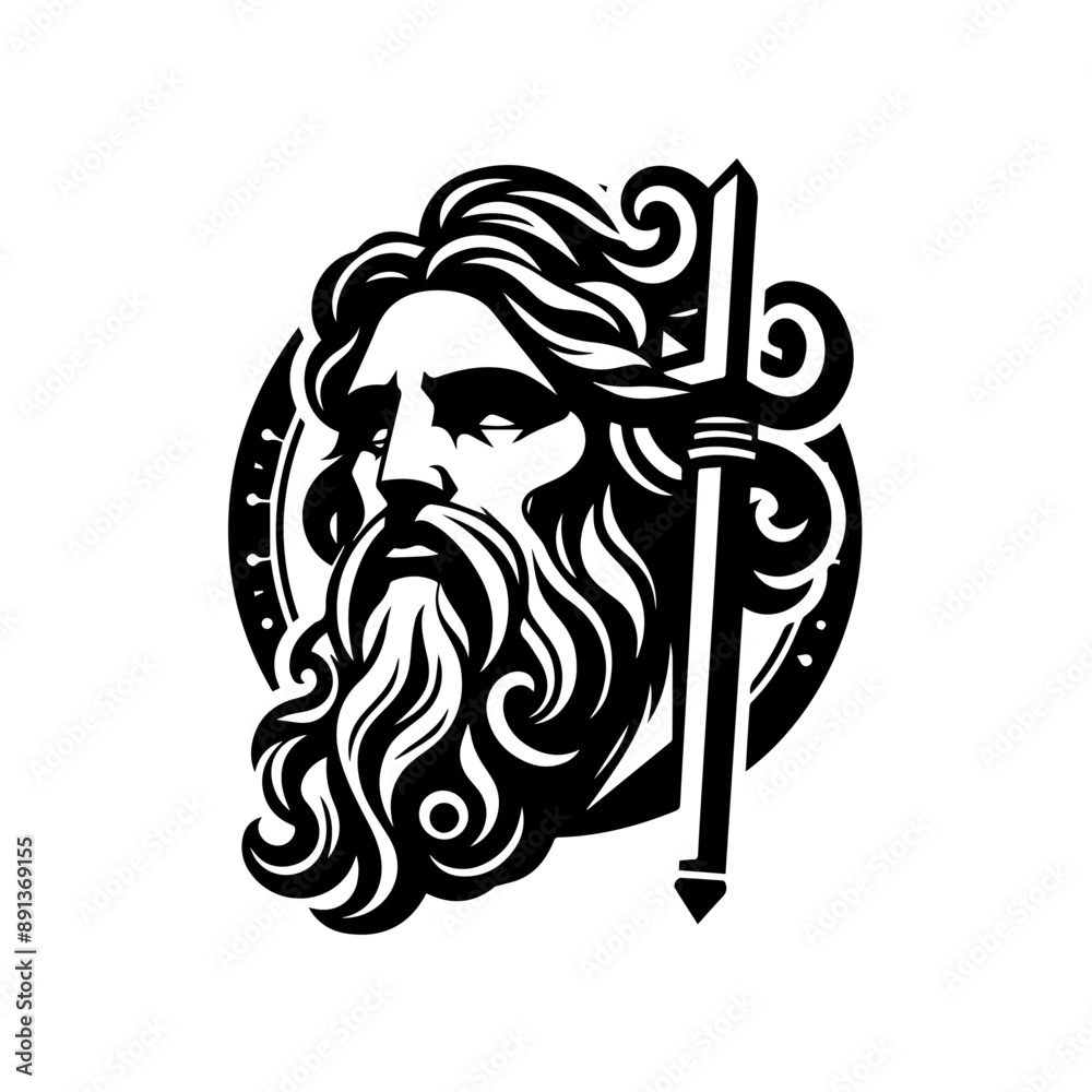 greek god of fire and blacksmithing Hephaestus illustration. black and ...