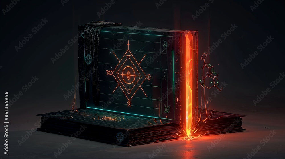 Hocus-pocus spellbook with ancient runes and mystical diagrams, source ...