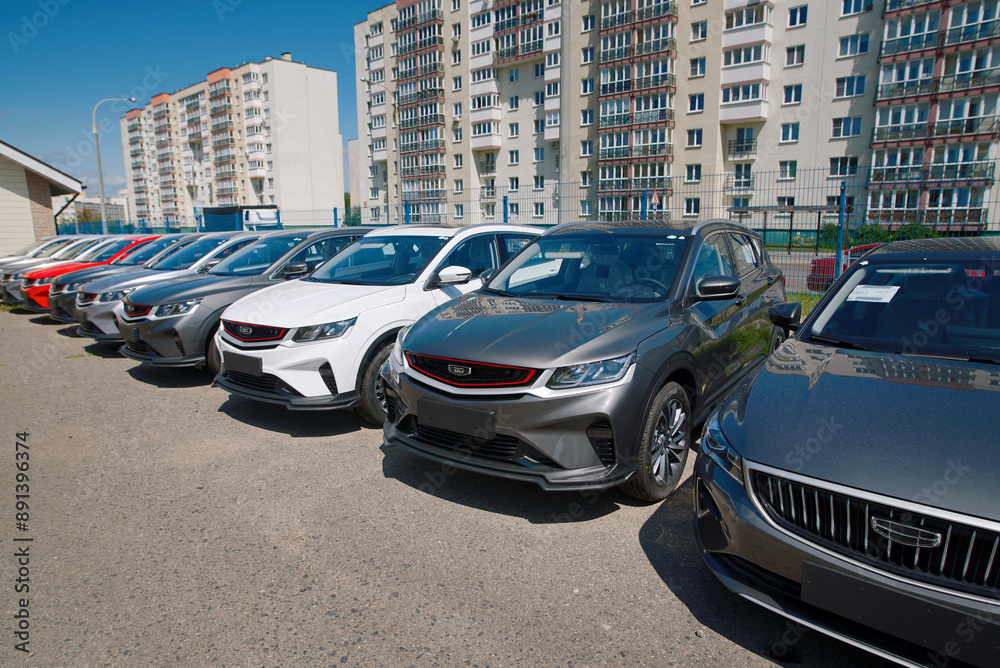 Minsk, Belarus. Jul 17, 2024. New chinese cars in row parked outdoor at ...