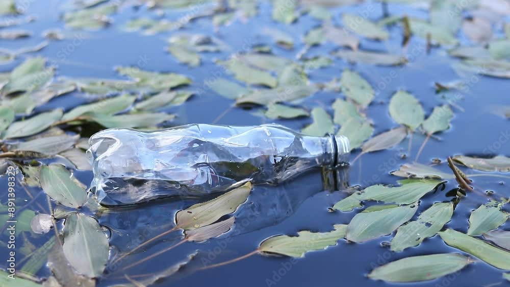 Plastic bottle in water, lake or river. Plastic pollution. Pollution of ...