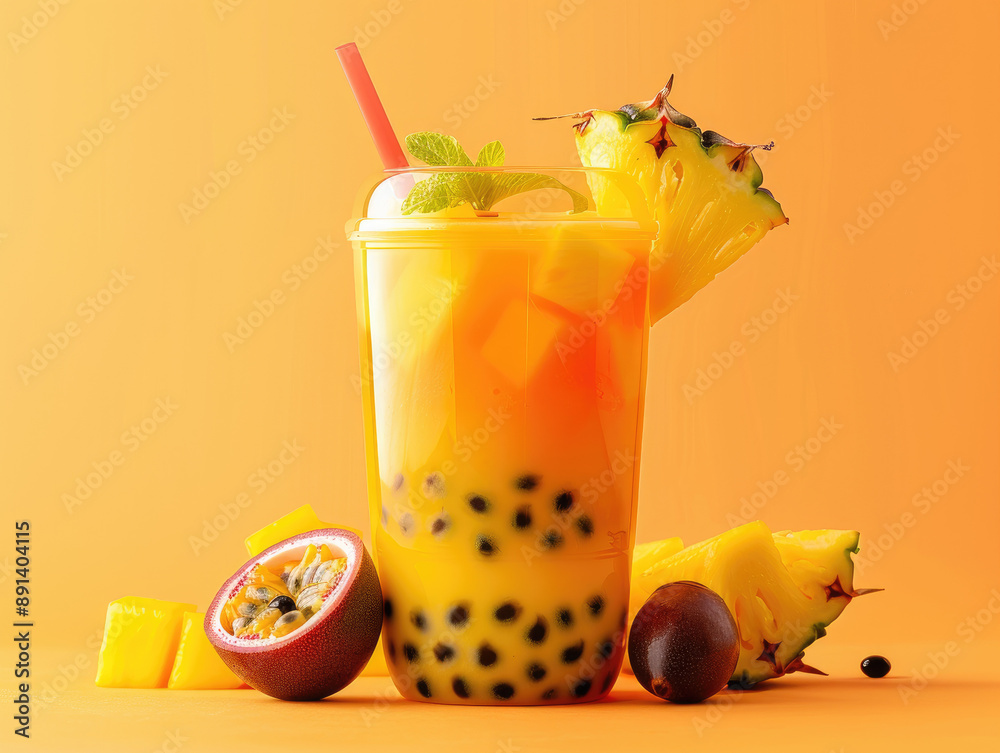 Exotic Tropical Fruit Boba Tea with Layers of Mango, Pineapple, and ...