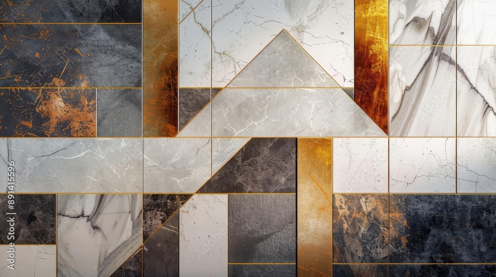 abstract geometric wall design featuring a mix of marble mosaic inlays ...