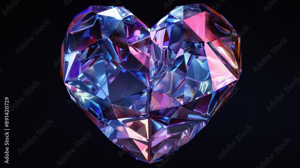 crystalline heart sculpture 3d rendered image of a translucent multifaceted heart floating in ...