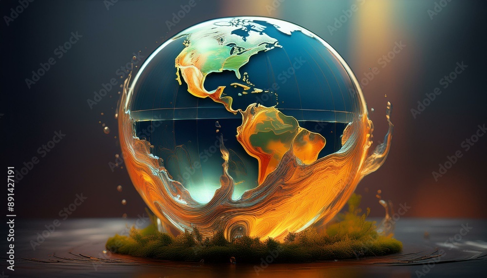 fragile glass globe containing distorted and melting earth, symbolizing ...