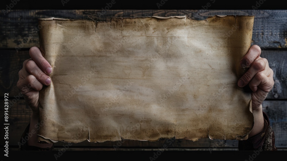 A person holding a blank ancient paper scroll, perfect for adding your ...