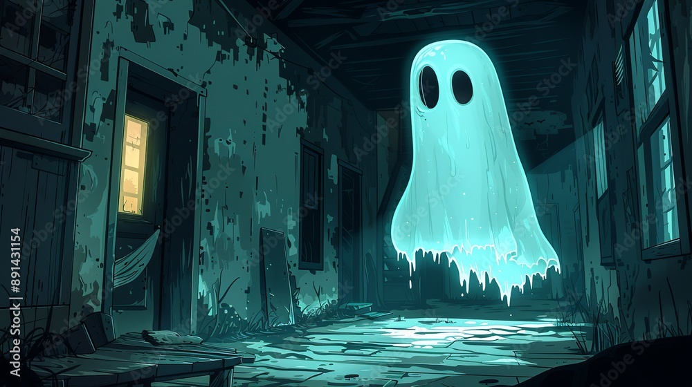 Phantom ghost floating through a dark hallway in a haunted house ...