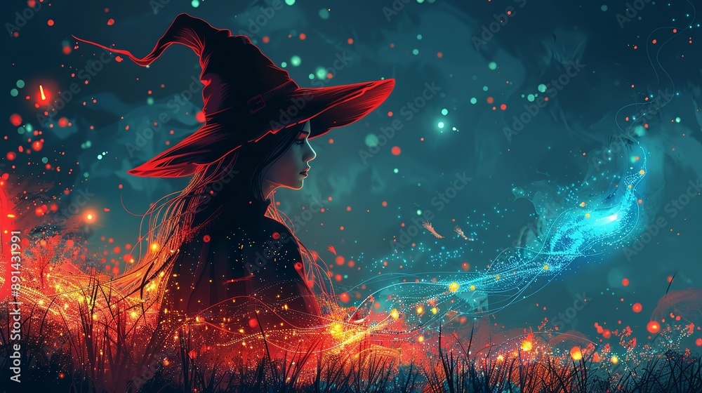 Wicked witch casting a spell with glowing effects and eerie lights ...