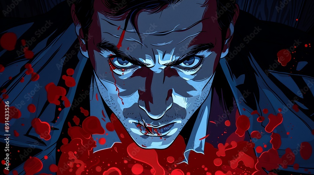 Gory details with bloodstains and eerie shadows creating a chilling ...