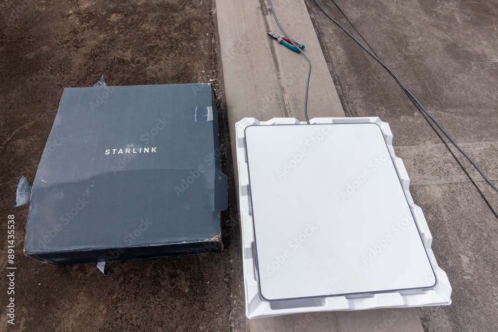 Starlink Flat High Performance Kit Installed on a Rooftop, Connecting ...