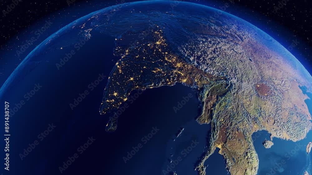 Cinematic space animation of detailed relief globe earth map of India ...