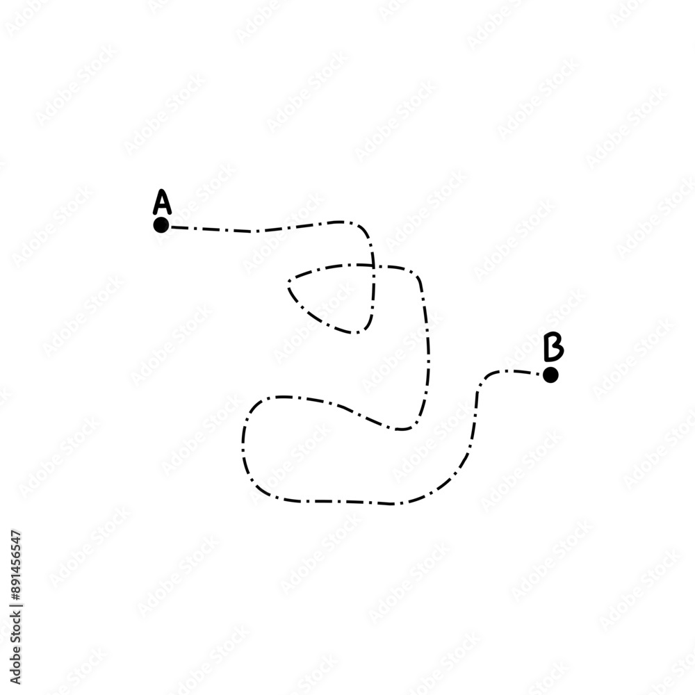 Curved dashed line from A to B start and finish points Stock Vector ...