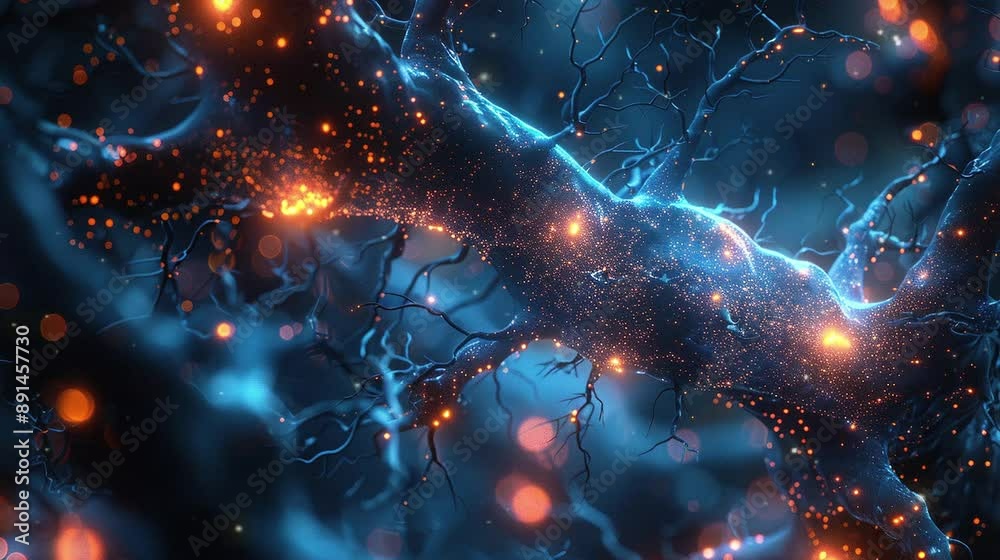 Video close up detailed of human neurons with dark background. For ...