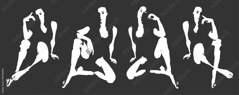 Monochrome sticker set. Stickers with different body poses. Positions ...