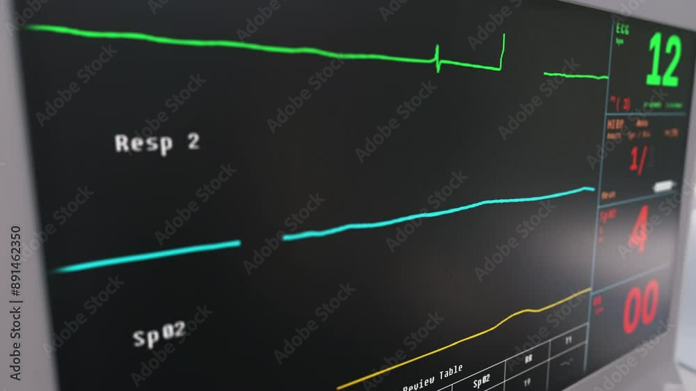Device displaying the heartbeat graph of the sick patient at the ...