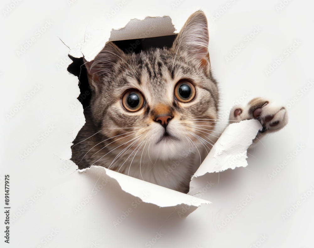 cat claw marks on a white background, with a hole in the paper and a ...
