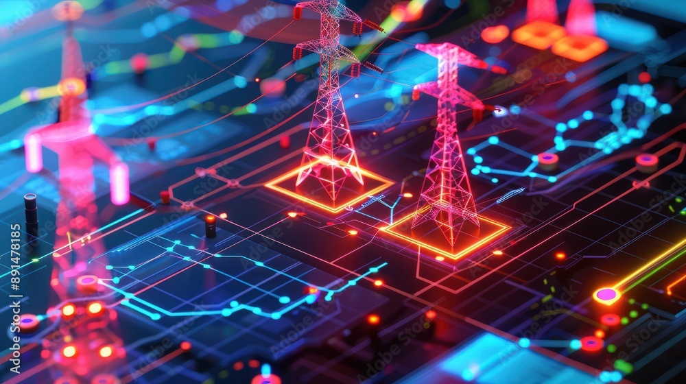 Detailed electricity grid diagrams showcasing cost analytics with ...
