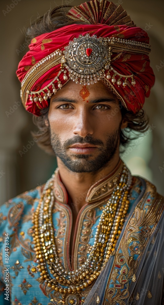 Foto de Mughal style photo of a handsome man with brown hair and a ...