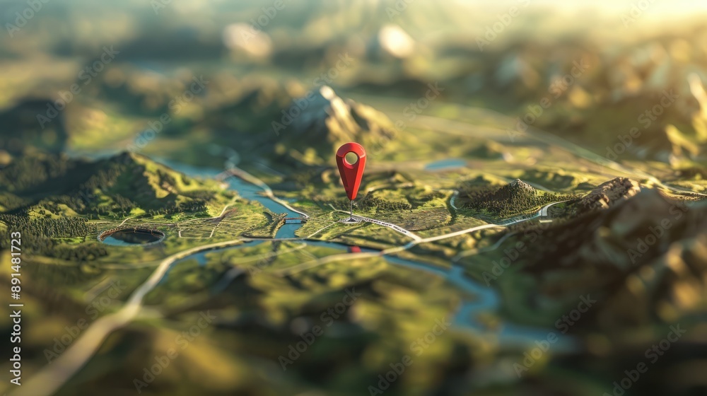 Location marking with a pin on a map with routes. Find your way ...