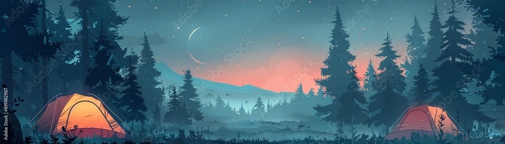 Camping flat design side view forest adventure animation Tetradic color ...