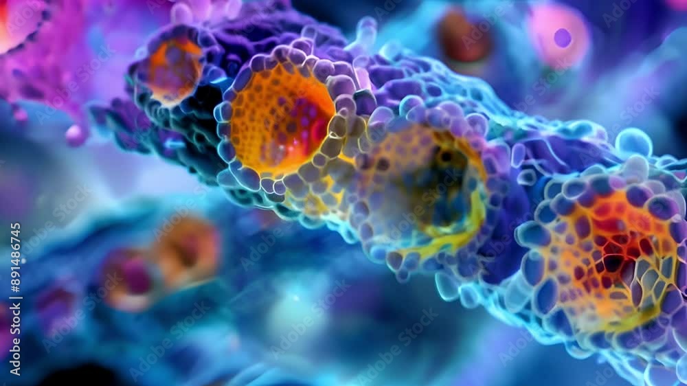 Microscopic structure of different cells in the human body, bright ...