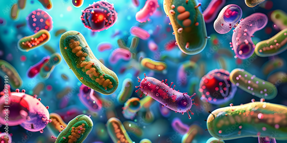 Concept of microscopic microbiome view of bacteria culture in the gut ...