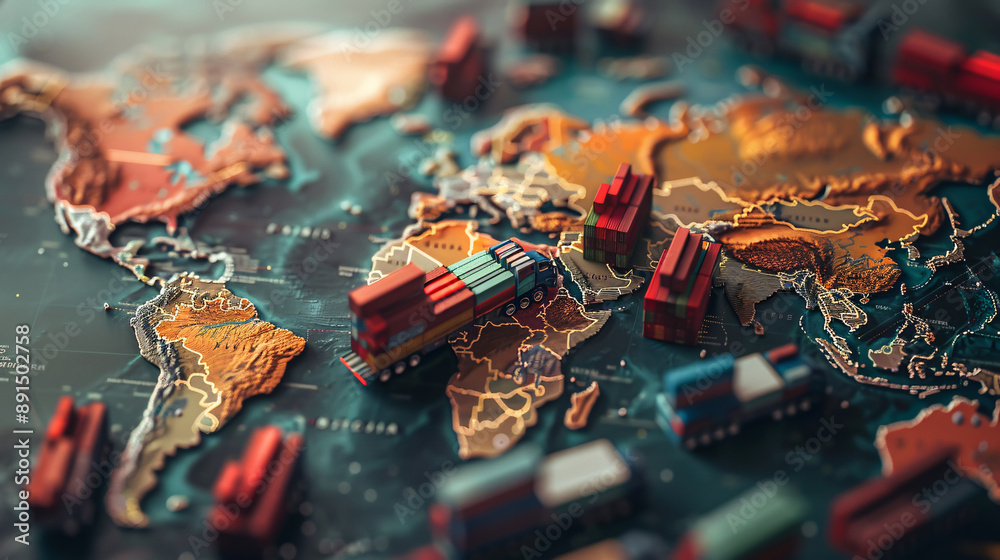 A business logistics concept illustrated by a global network coverage ...