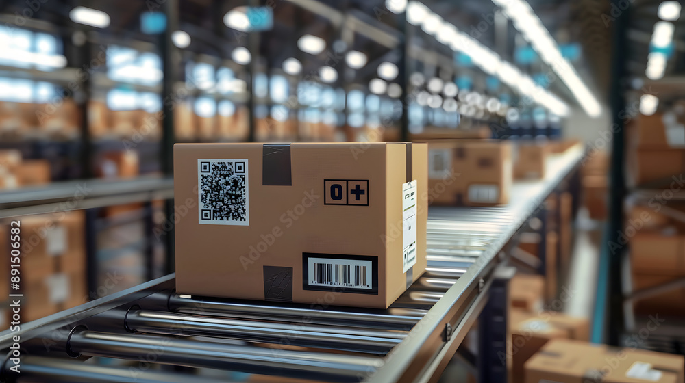 Automatic logistics management. smart packaging into the warehouse ...