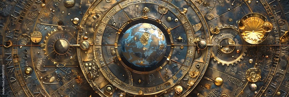 Vast celestial clockwork its gears and levers representing the ...