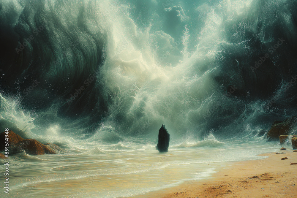 Moses splits the red sea and crosses with the Israelites the water ...