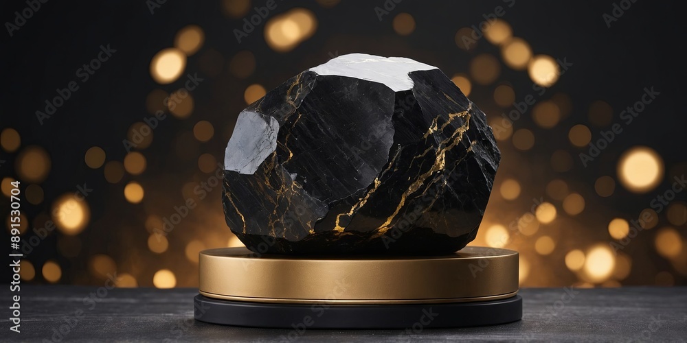 Black gold stone as pedestal for premium product display presentation ...