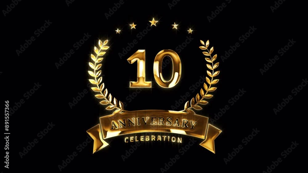 10th Anniversary Celebration. Golden 10 Years Anniversary Animation in ...
