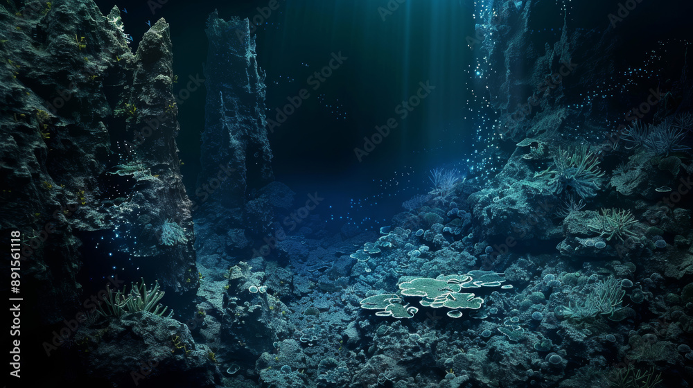Illustrate the mysterious and less-explored deep-sea environments ...