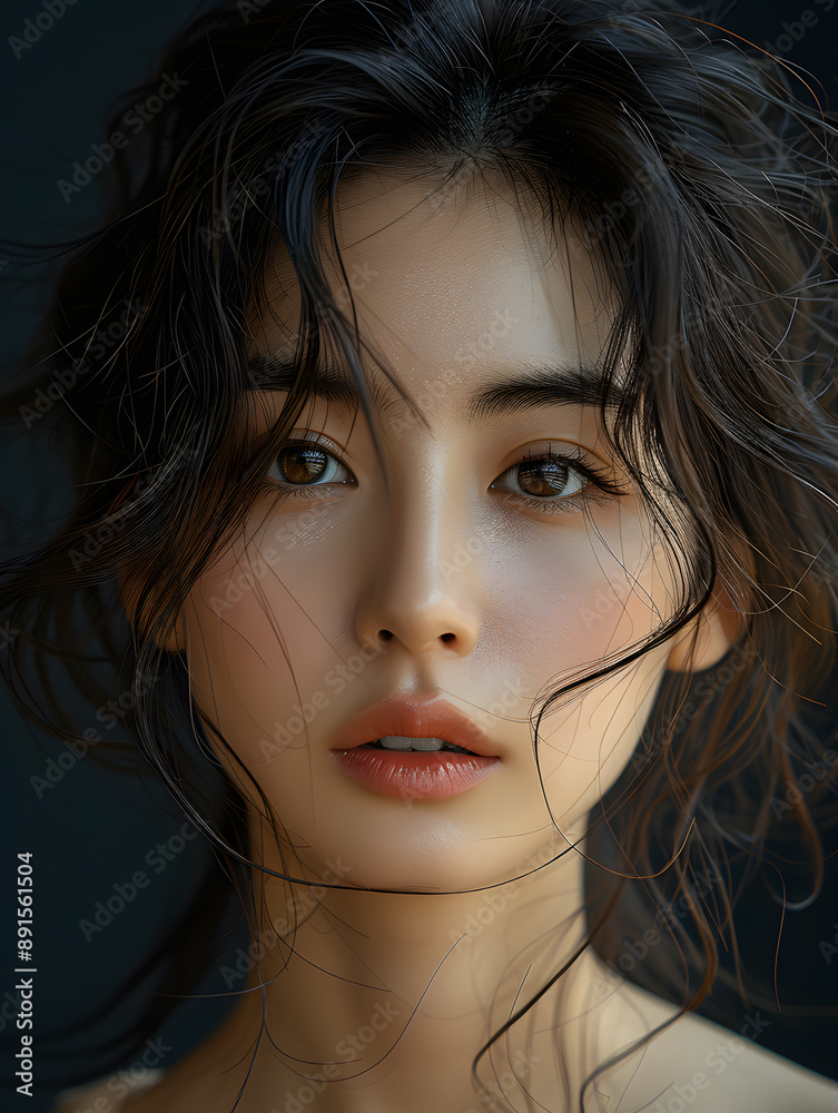 High resolution, 4K, present an Asian girl with monolids facing the ...