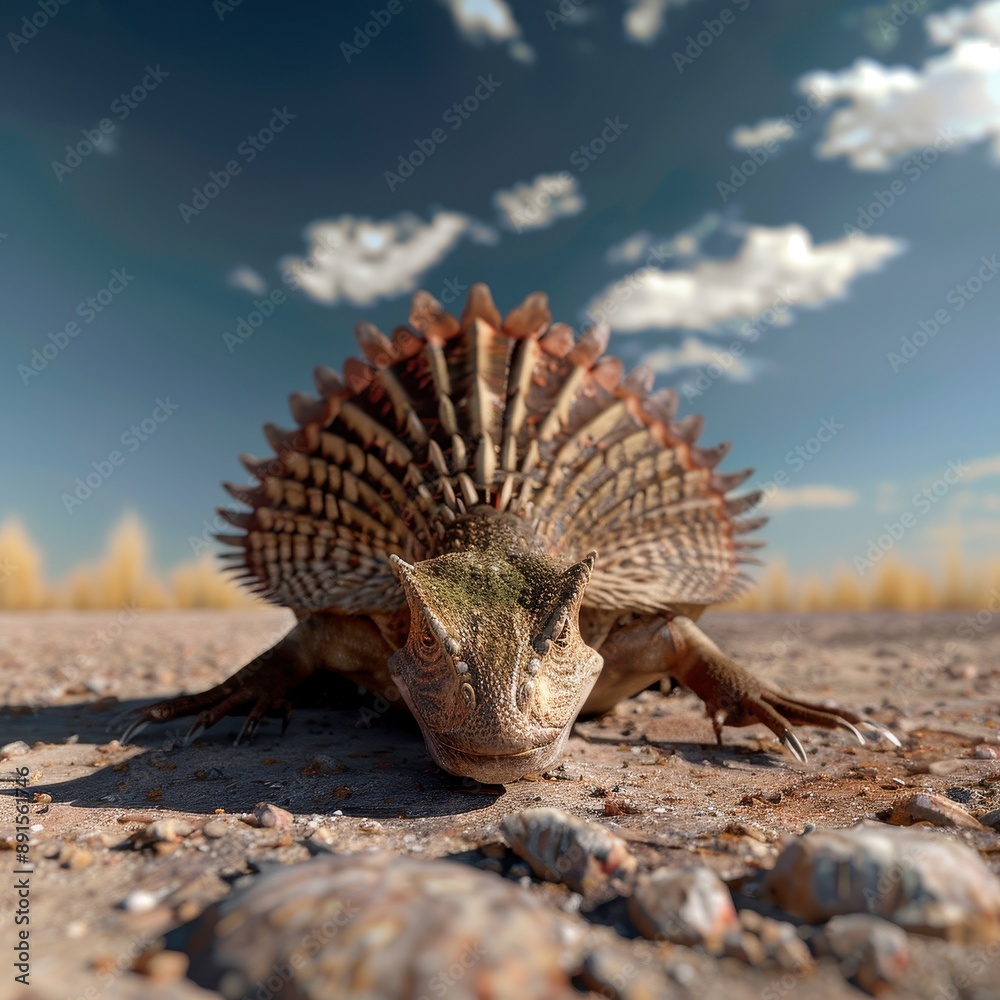 Dimetrodon basking under a scorching sun in an arid environment ...