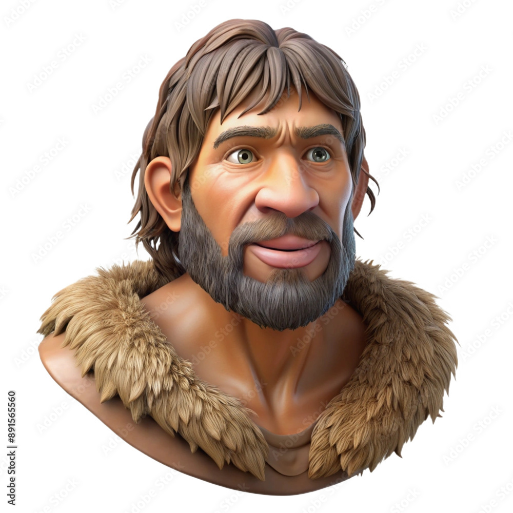 Digital rendering of a Neanderthal man with robust build, thick beard ...