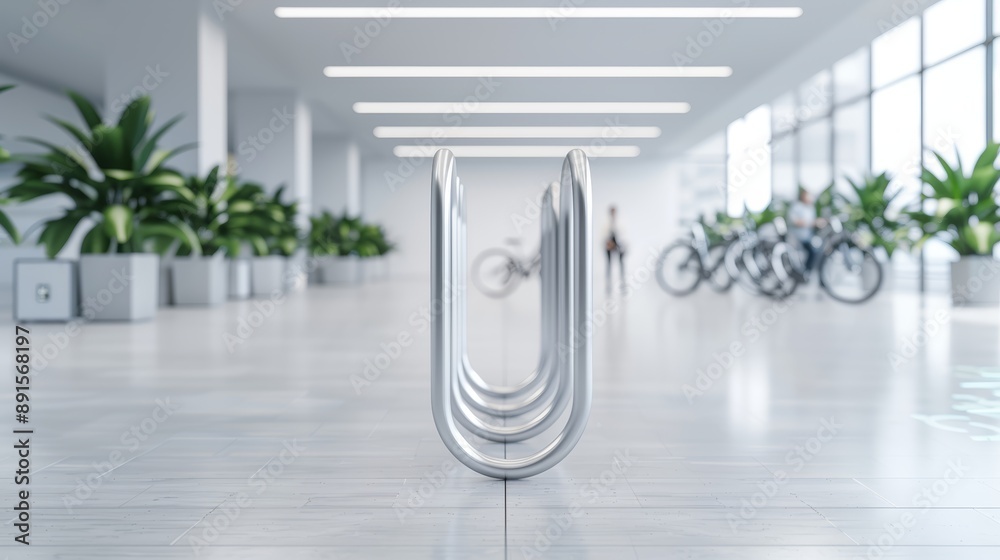 A modern office with a bike-to-work program, showing bike racks and ...