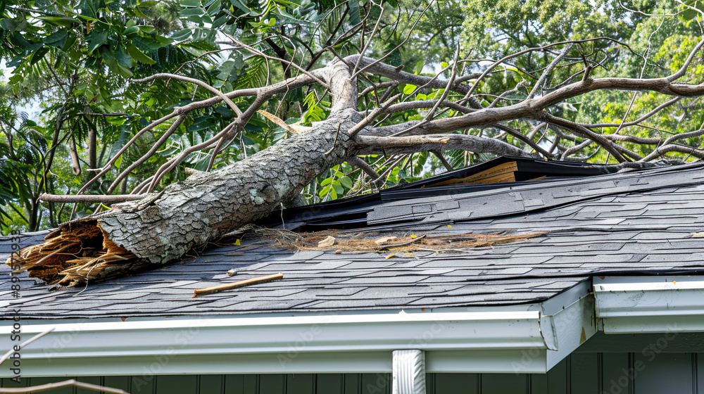 Fallen Tree on House Roof After Hurricane, Storm Damage, Hurricane ...
