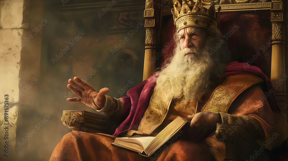 King Solomon, the wise king as he was called in ancient Israel, sitting ...