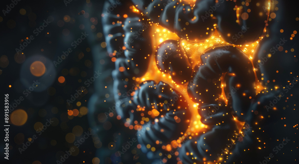 3d rendering of human large intensity, the stomach and small Intestine ...