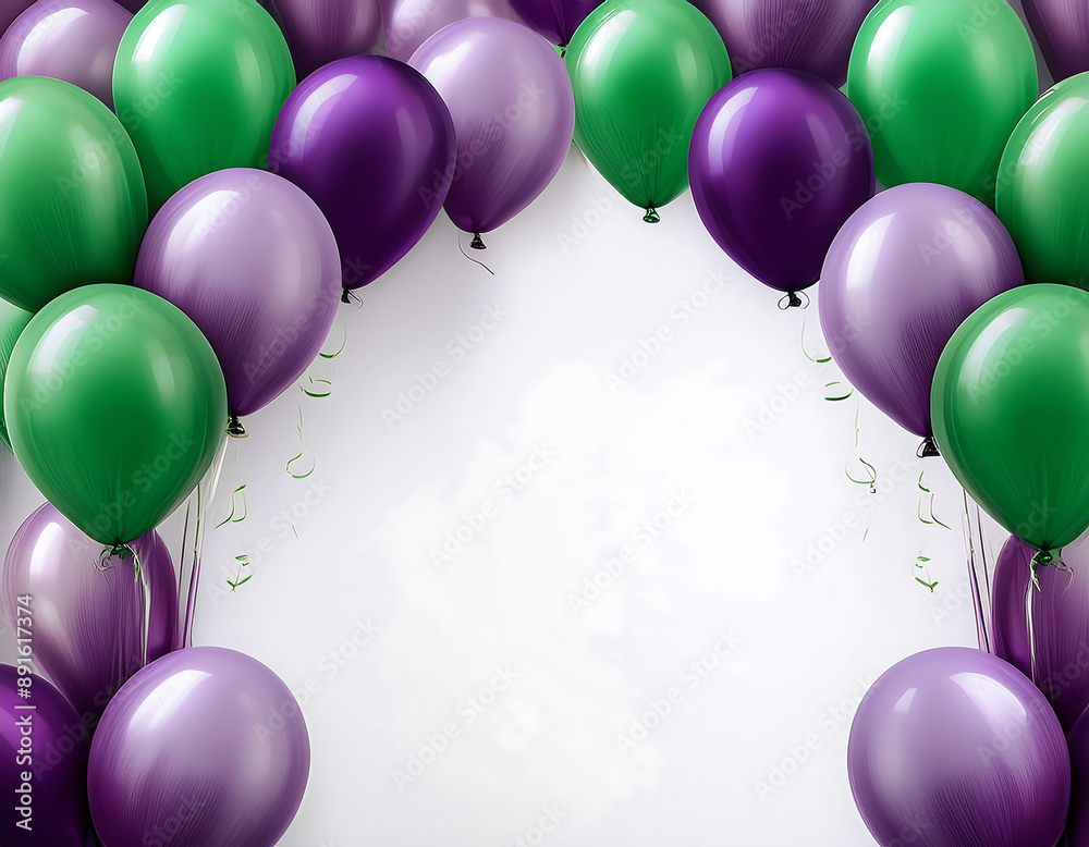 balloon banner green purple borders white background event advertising ...