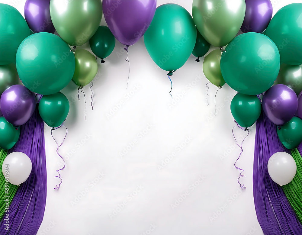 balloon banner green purple borders white background event advertising ...