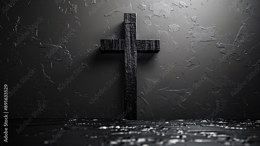 Minimalist black Christian cross on black background, faith in Jesus ...