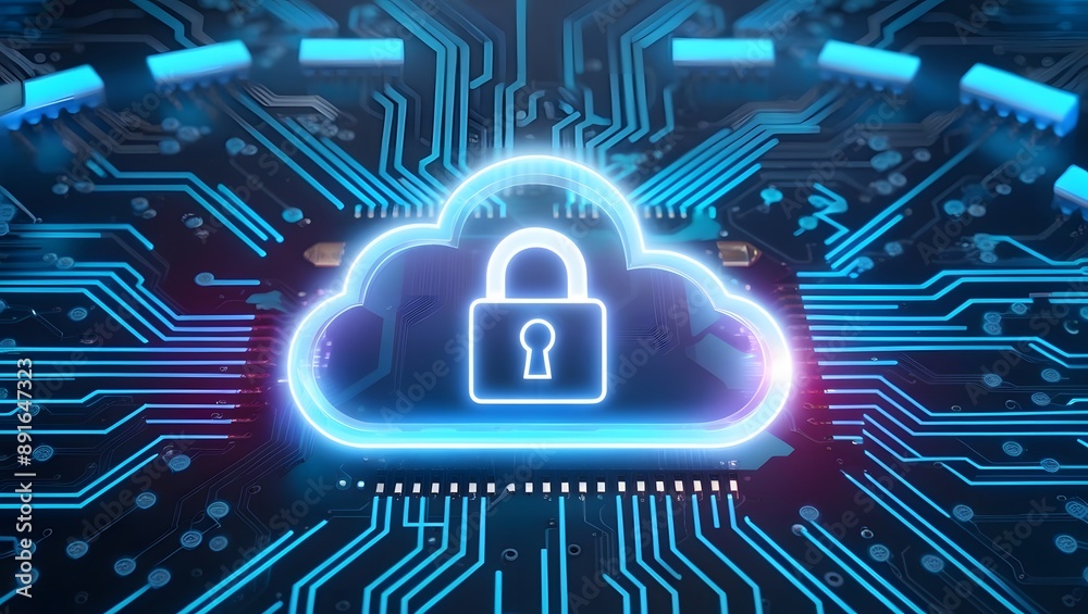Abstract illustration of cloud security, technology background for data ...