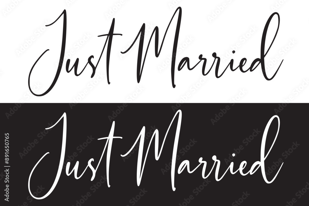 JUST MARRIED hand lettering, vector illustration. Hand drawn lettering ...