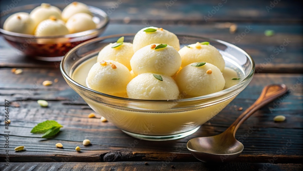 Syrupy Indian sweet dessert Rasgulla made of cottage cheese balls in ...