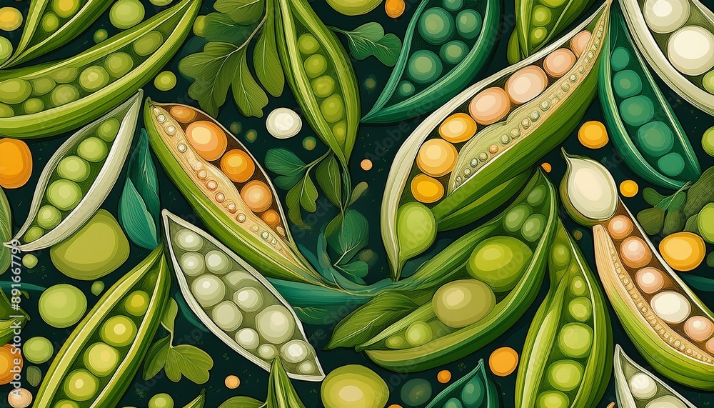 Seamless illustration of a pattern of peas of different colors and ...