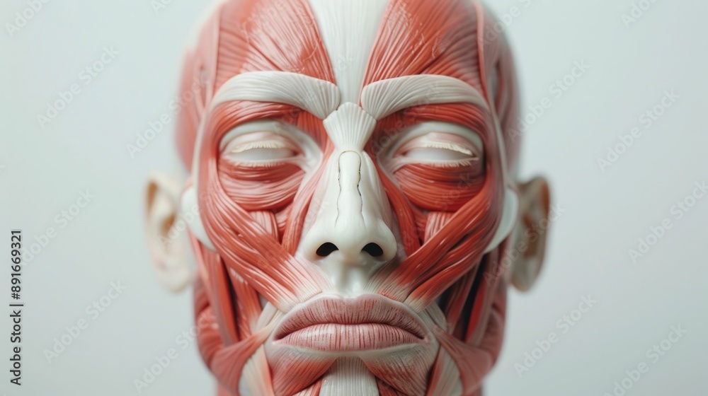 Detailed and close up view of a medical diagram illustrating the facial ...