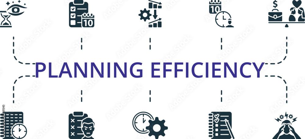 Planning Efficiency icon set. Monochrome simple Planning Efficiency ...