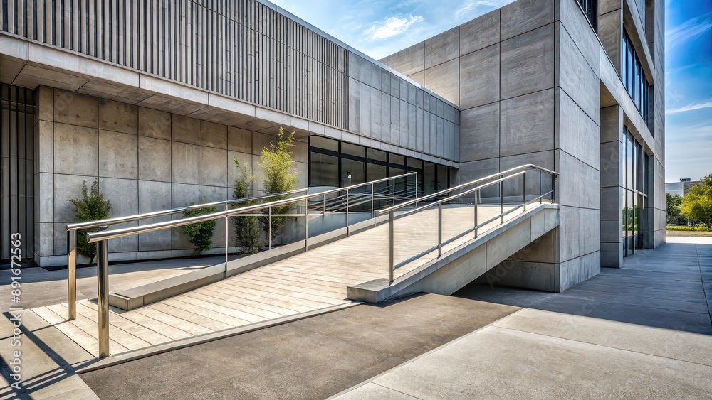 Modern exterior concrete ramp leading to a building, Concrete, Ramp ...