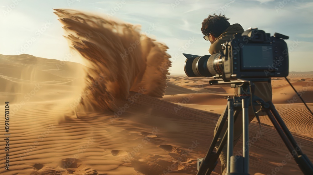 A filmmaker shoots a documentary about desert dunes, capturing the ...